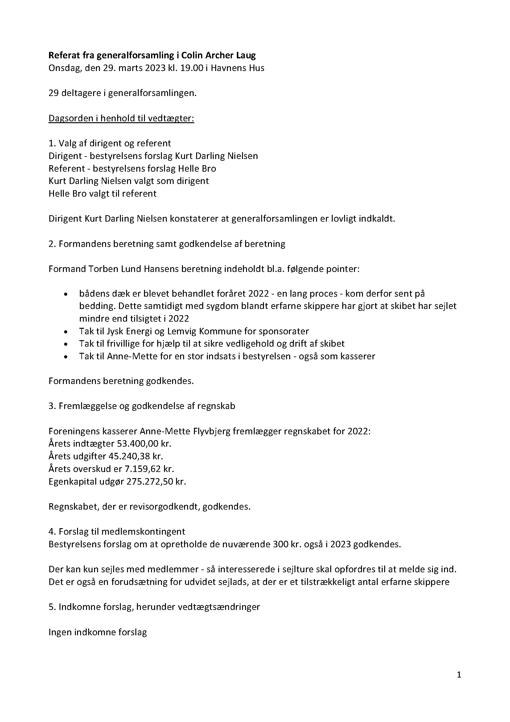 Referat fra generalforsamling, den 29. marts 2023 – Colin Archer Laug ...